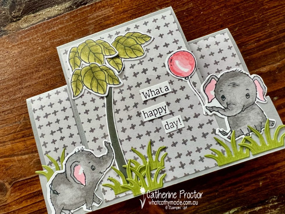 Stampin' Up! Smoky Slate Centre Step Elephant Parade Card - What Cathy Made