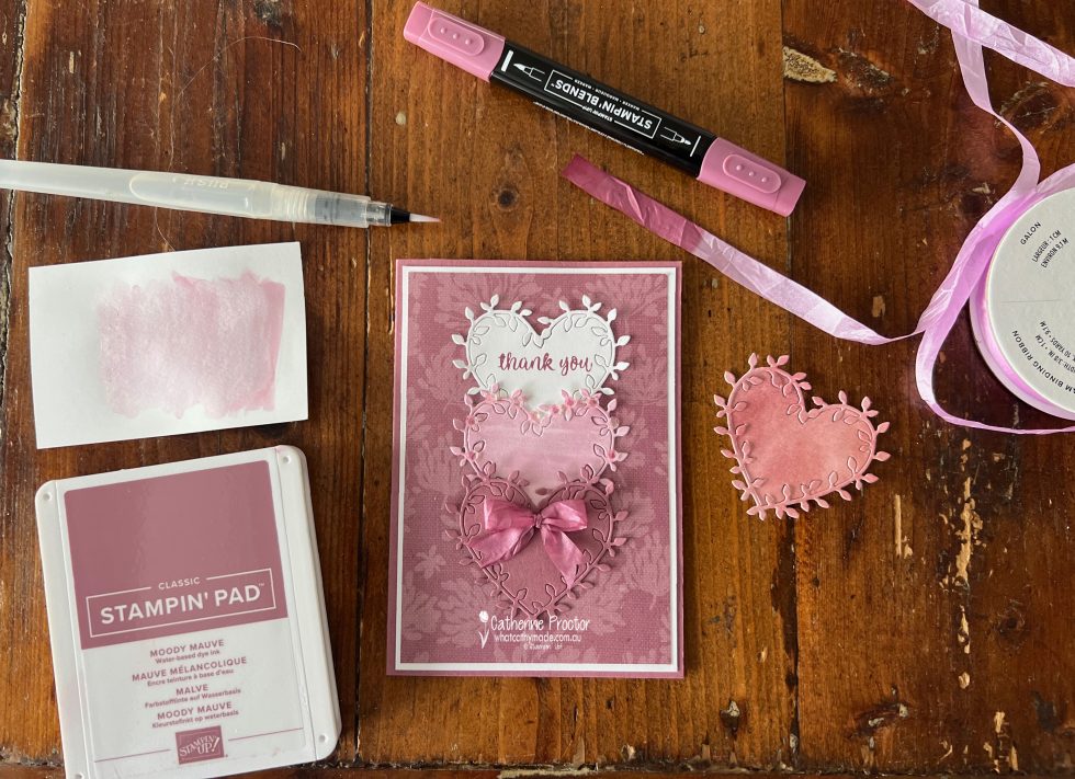 Stampin' Up! Heart Shaped Bundle Moody Mauve Card - What Cathy Made